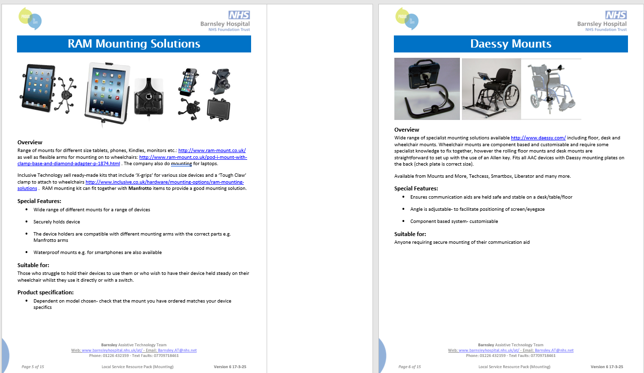 Local Services Assistive Technology Resource Pack: Mounting Solutions